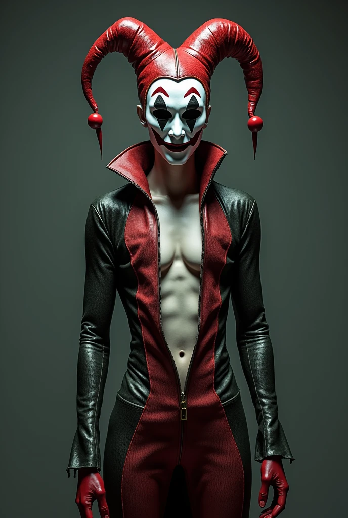 Jester tall pale lanky male. Hidden face with a full comedy face mask ...