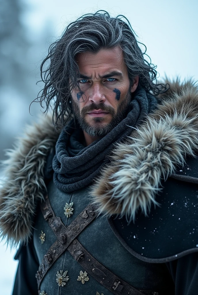 ( A snow warrior with scars , animal fur on , inspires fear and fear ...