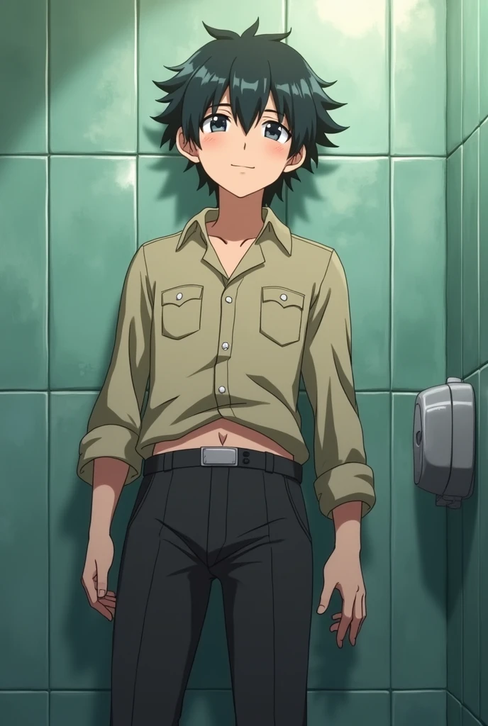 Handsome guy diarrhea in public restroom (anime) (18 year old - SeaArt AI