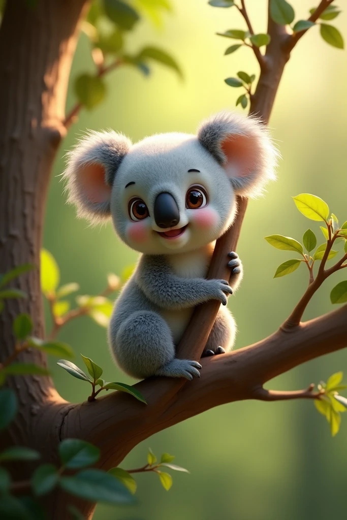 A Cute Tiny Koala crawl on a tree - SeaArt AI