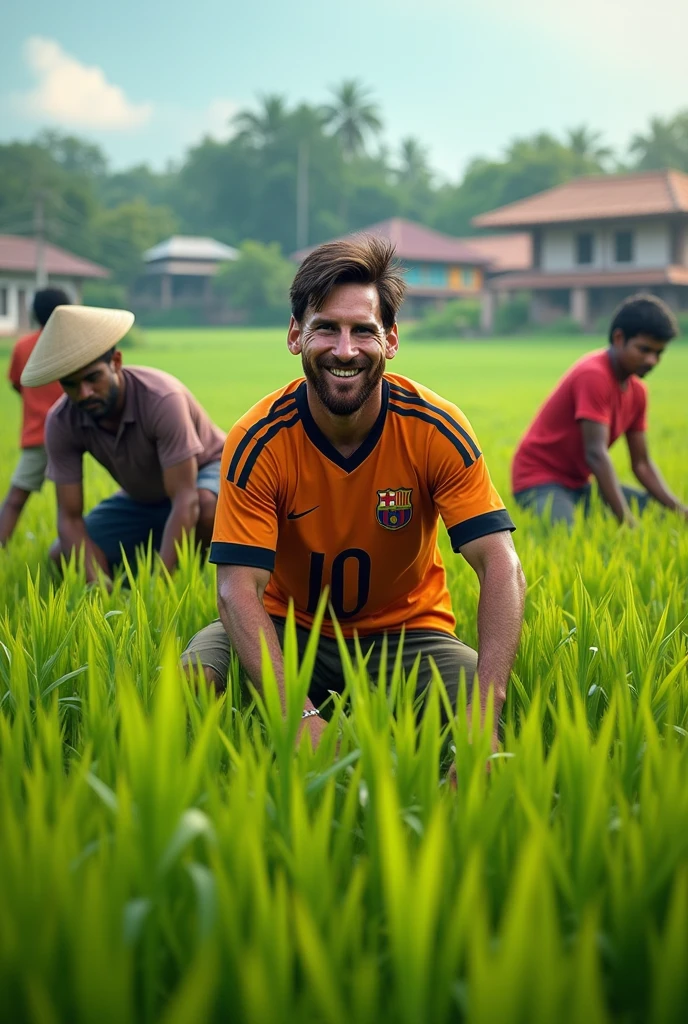 A realistic image of a man who looks like Lionel Messi, wearing his ...