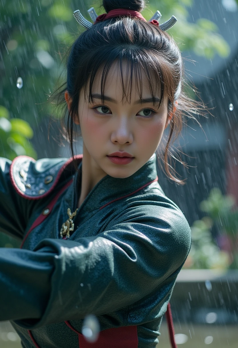 "A stunning Chinese female warrior in intricate armor, gracefully ...