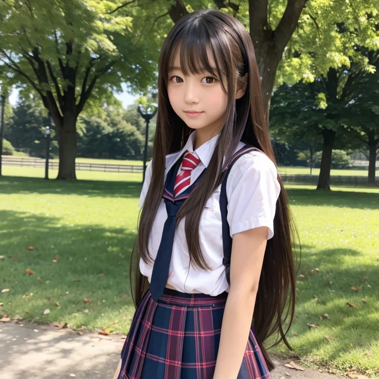 A long haired school girl in park. - SeaArt AI