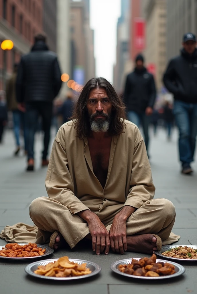 Create an ultra-realistic image of the beggar Jesus, Skinny and ...