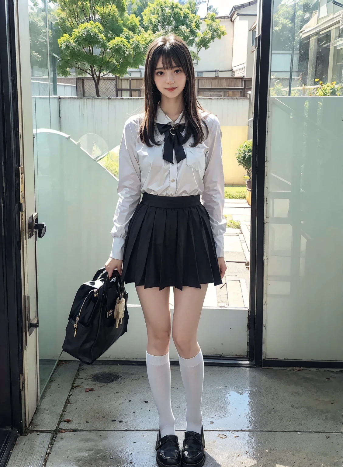 Arafed asian woman in a skirt and a white shirt posing for a picture - SeaArt AI