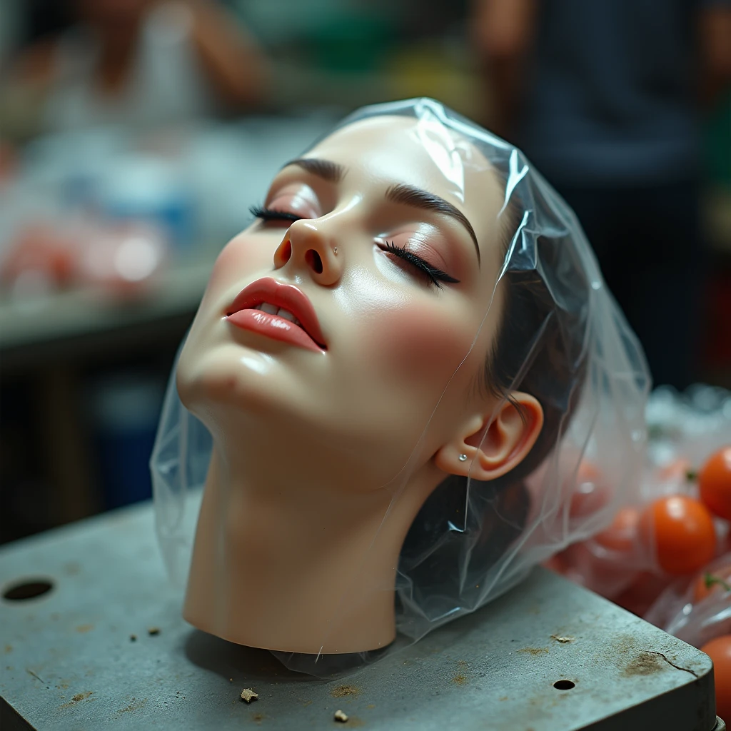 Realistic head of a beautiful woman with her neck amputated - SeaArt AI