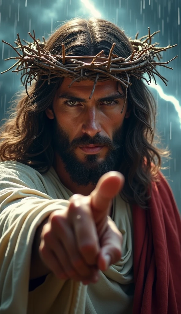Imagem ultra-realista em 8K de Jesus olhando diretamente para a câmera ...