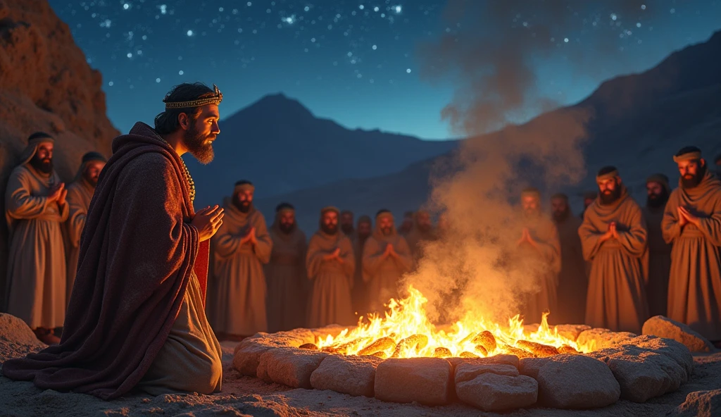 Create an image of King Solomon offering a thousand sacrifices at an ...