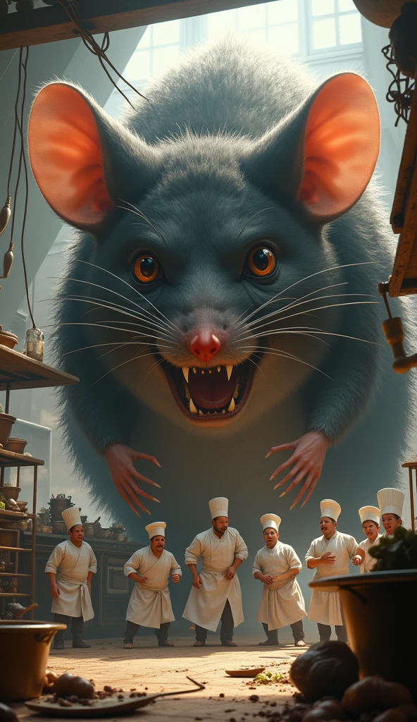 Giant monstrous mouse captured by cooks - SeaArt AI