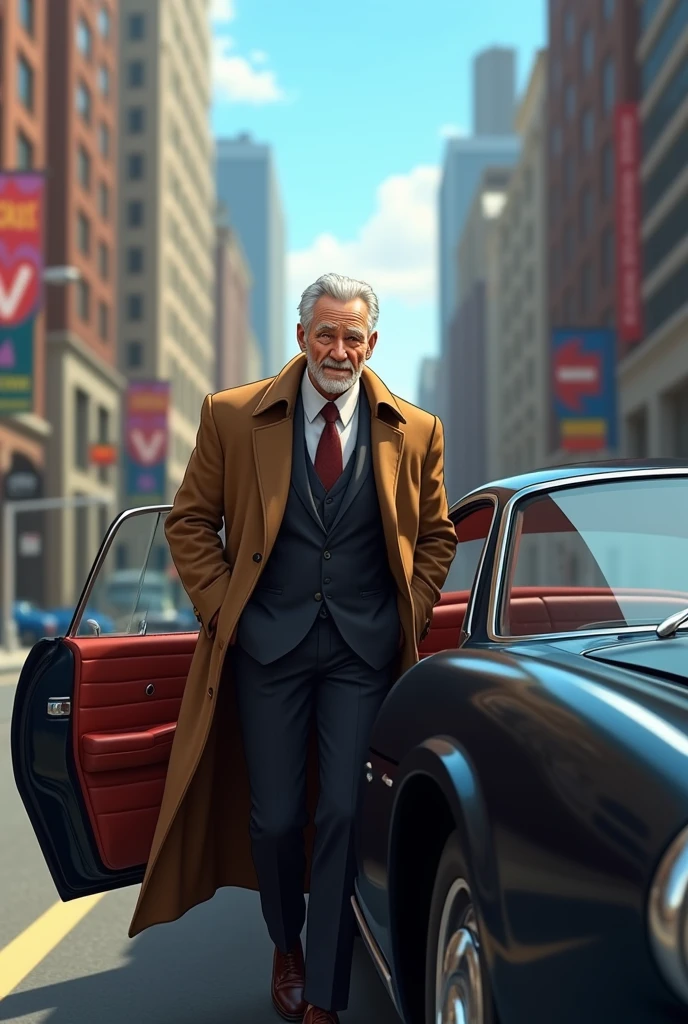 Rich old man gets out of the car. Animated image - SeaArt AI