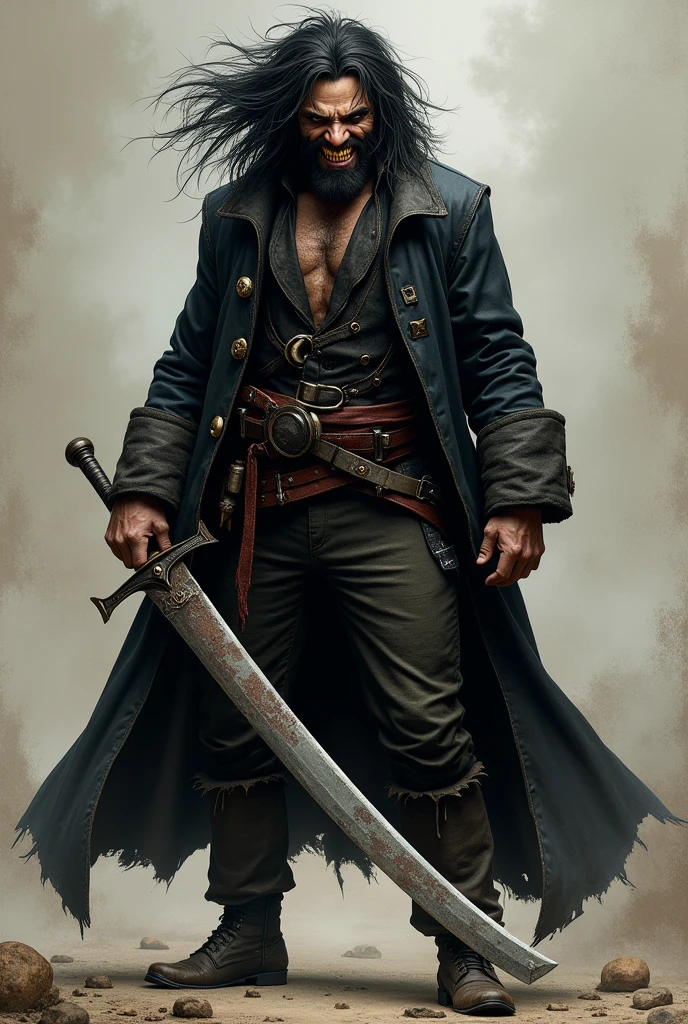 Man with black , fuzzy hair as a pirate - Dark, stinging eyes and ...