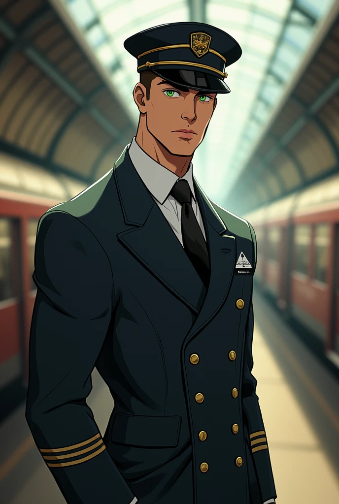 Ethereal, hot, refined, musclar male, train conductor, green eyes ...