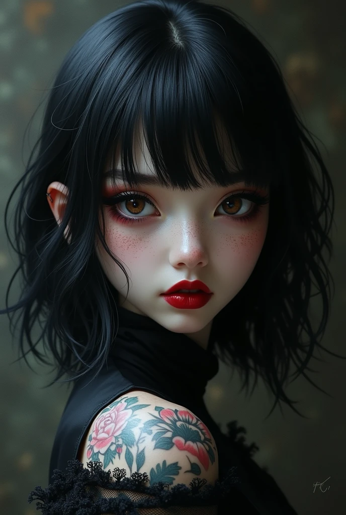 Gothic girl with fair complexion and tattoos . With shoulder - SeaArt AI