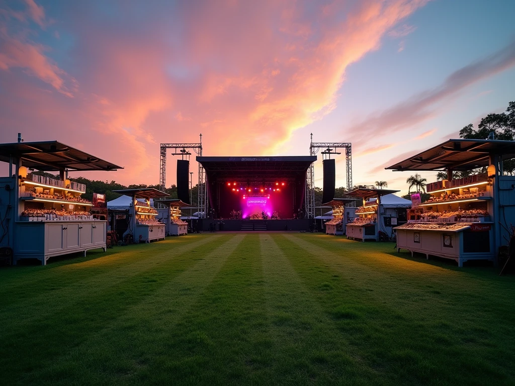 The image captures the surroundings of an outdoor rock concert - SeaArt AI