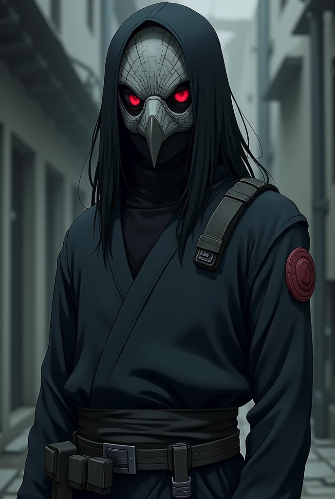Ninja da Anbu big straight black hair, Anbu falcon mask . traces from ...