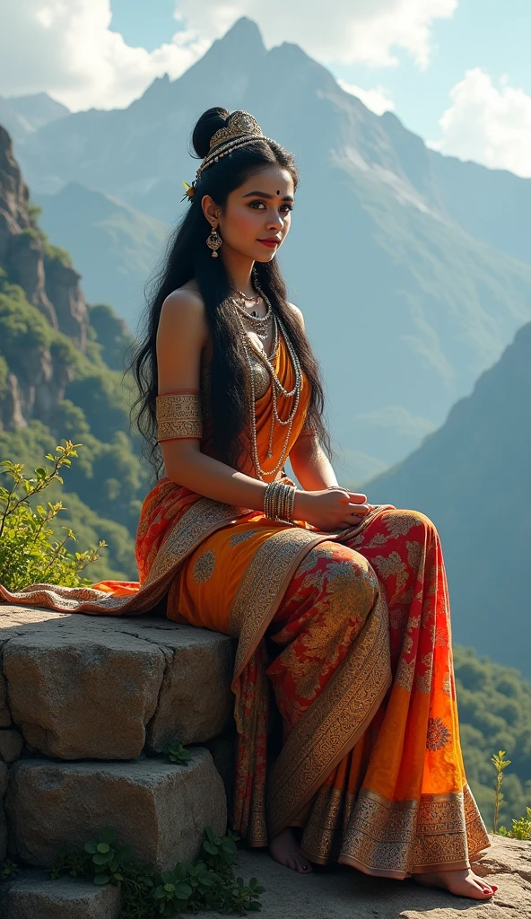 Create a portrait of goddess Parvati wearing sareee( face beautiful ...