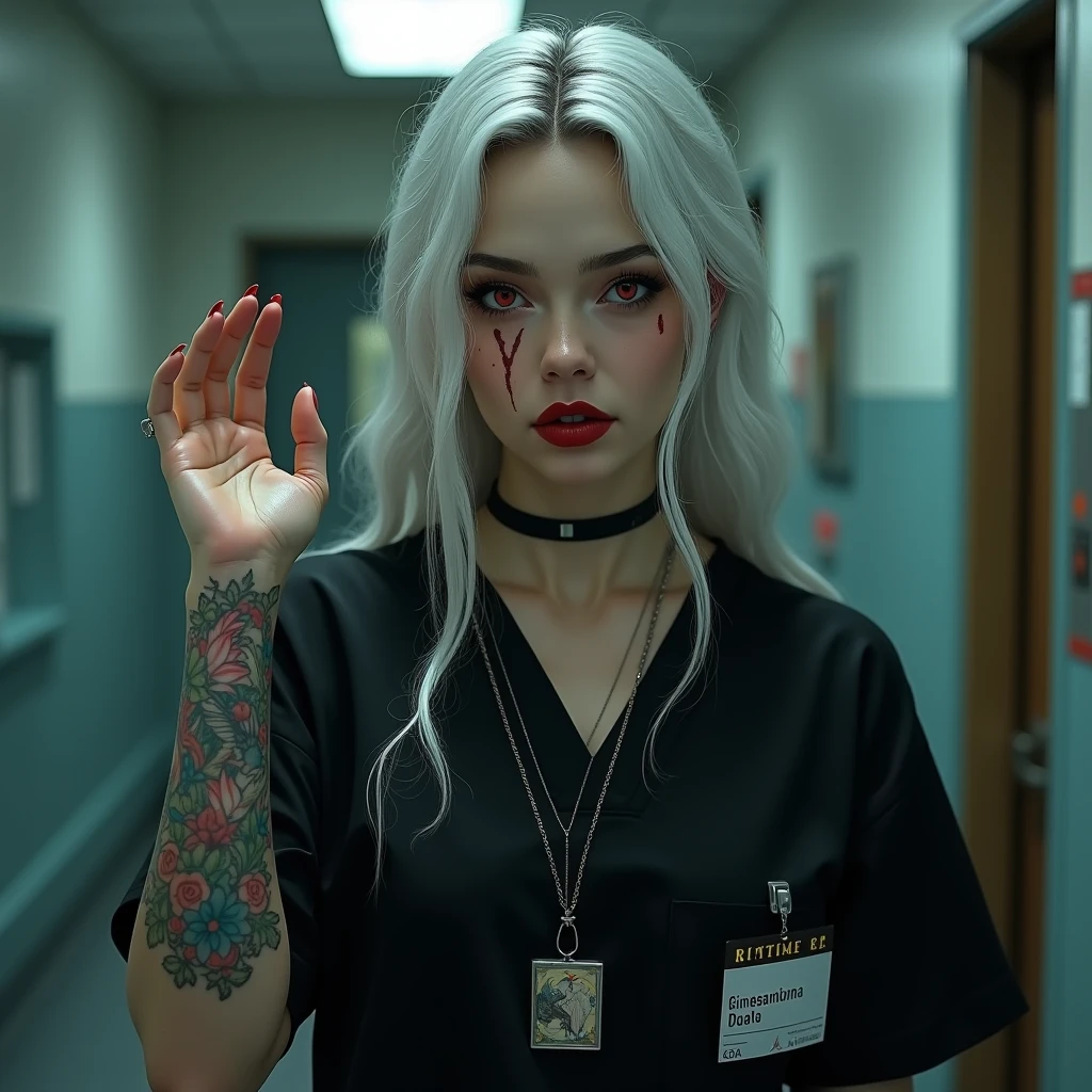 Beautiful vampire female with scar on face, realistic, wearing black ...