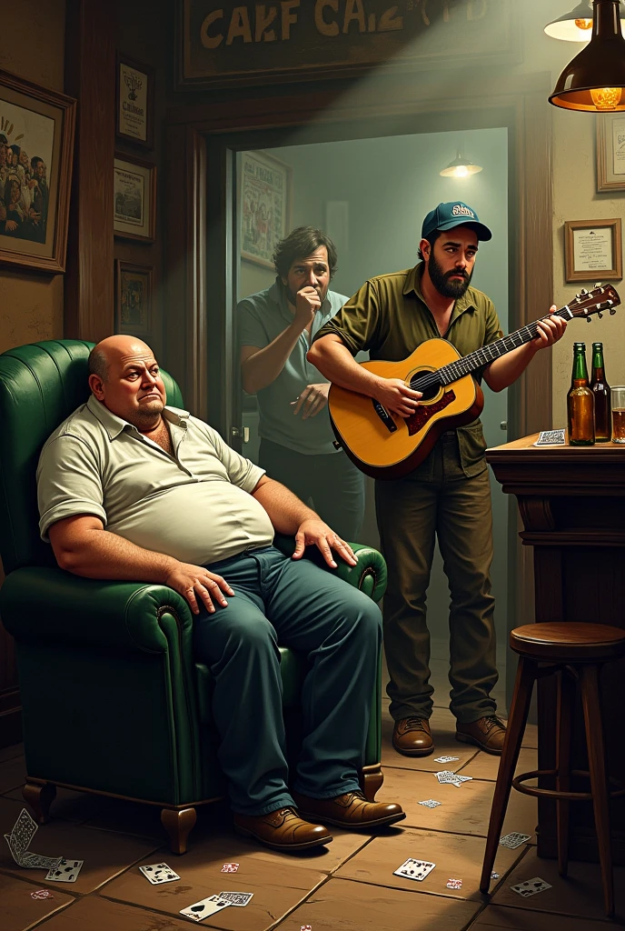 Create funny image of a drunkard sleeping in the chair , a fat - SeaArt AI