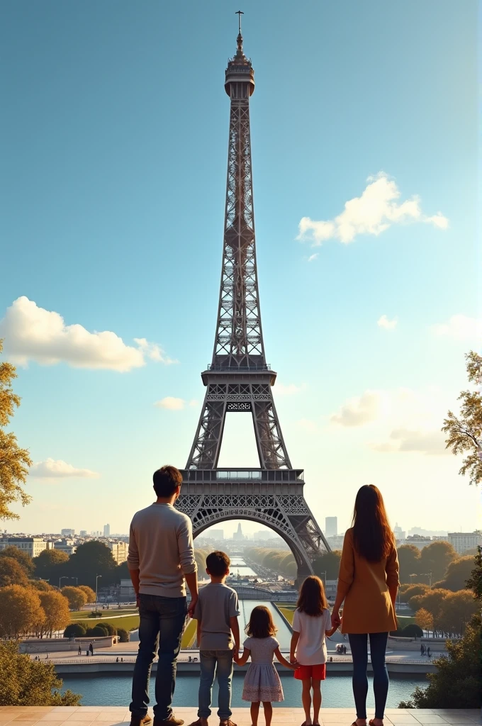 Generate an image of the Ifel Tower with a family looking at it - SeaArt AI
