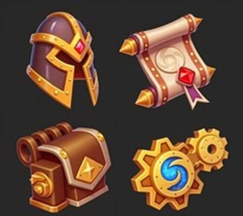 A set of different items for a game, game icon stylized, game icon ...