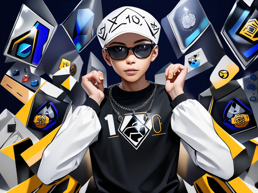 Tazz mania , wearing a white cap from channel , long sleeve black t ...