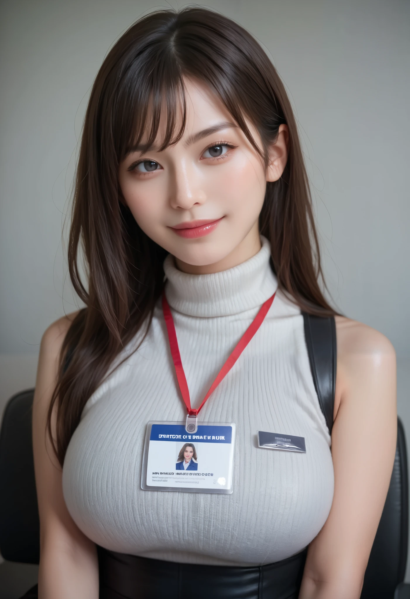 Araffe woman with a name tag and a red lanyard - SeaArt AI