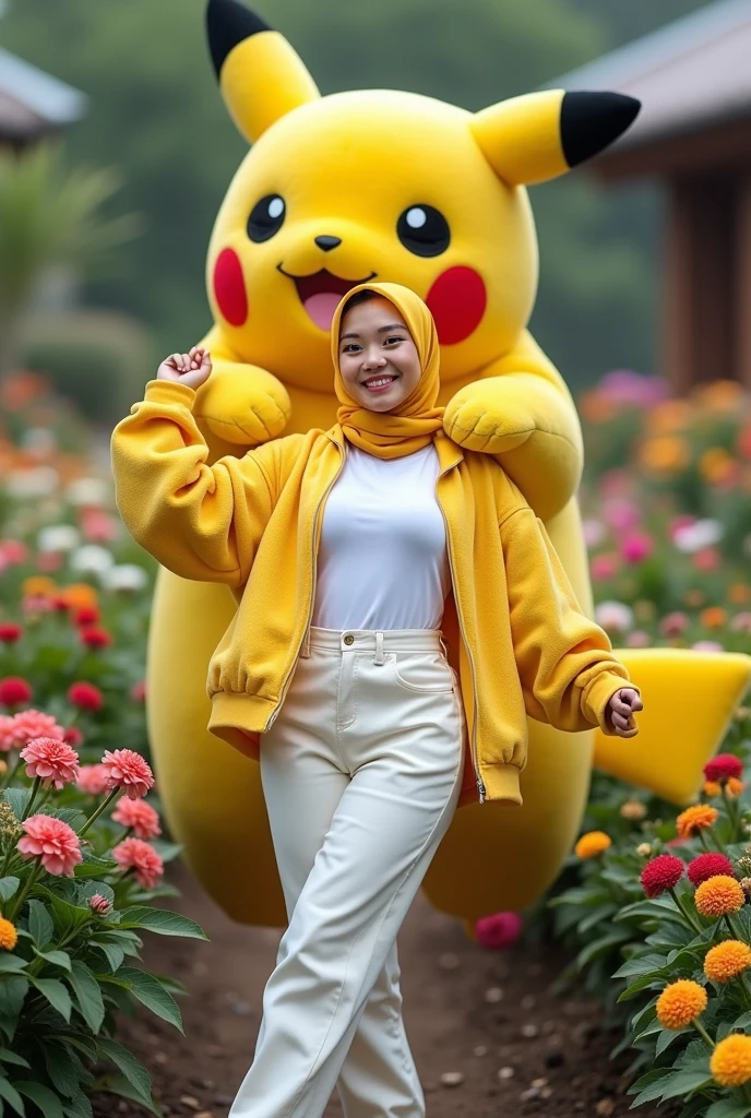 (photorealism:1.2), Photography of a fluffy big yellow Pikachu doll ...