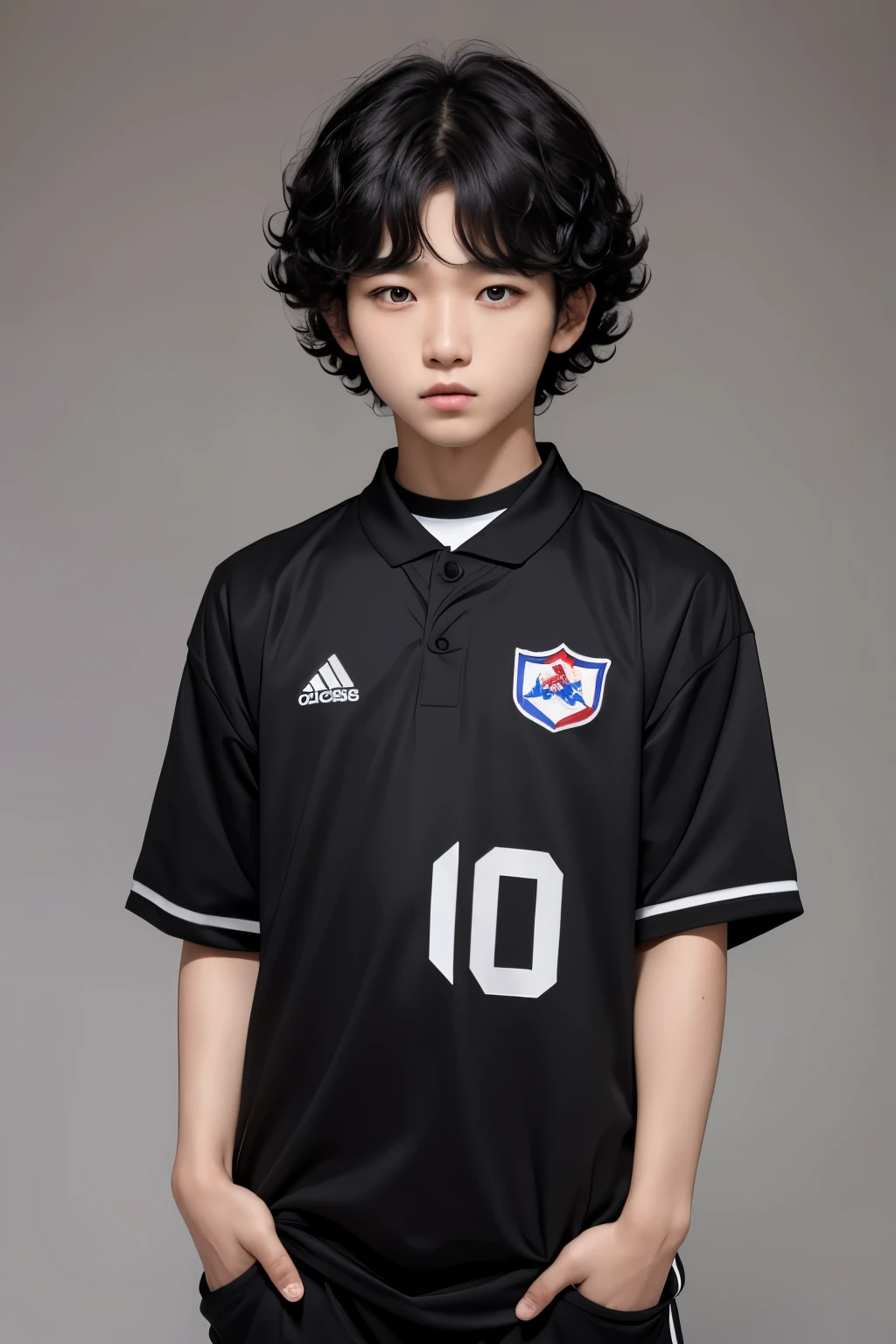 Arafed asian boy in a black jersey with a white number 10 on it - SeaArt AI