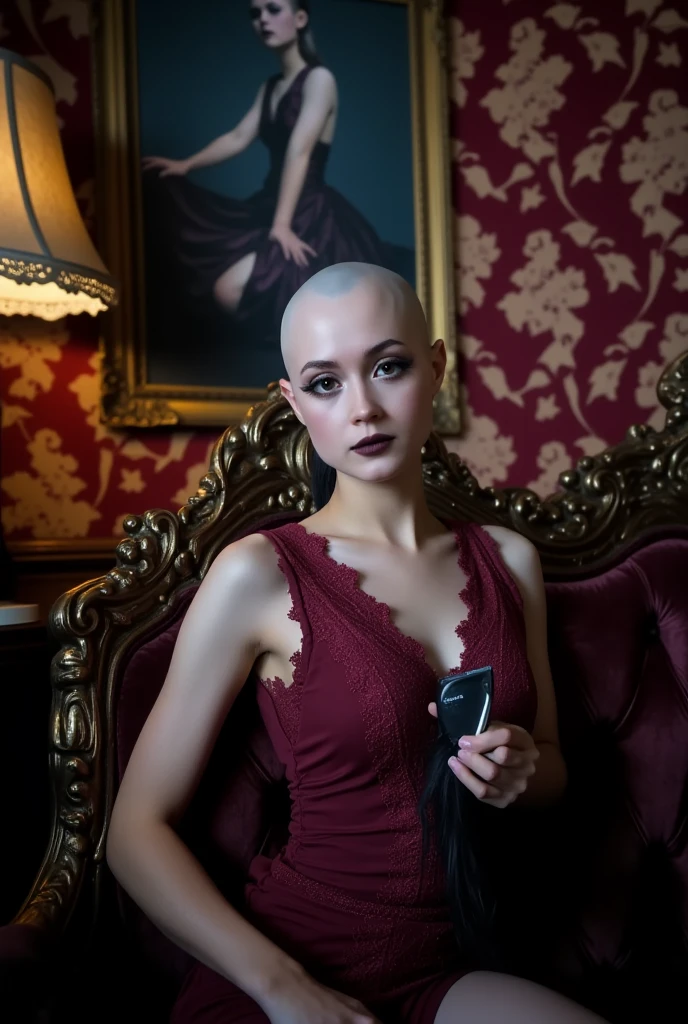 (((pale skin bald demon woman))), in bedroom with evil seductive sexy ...