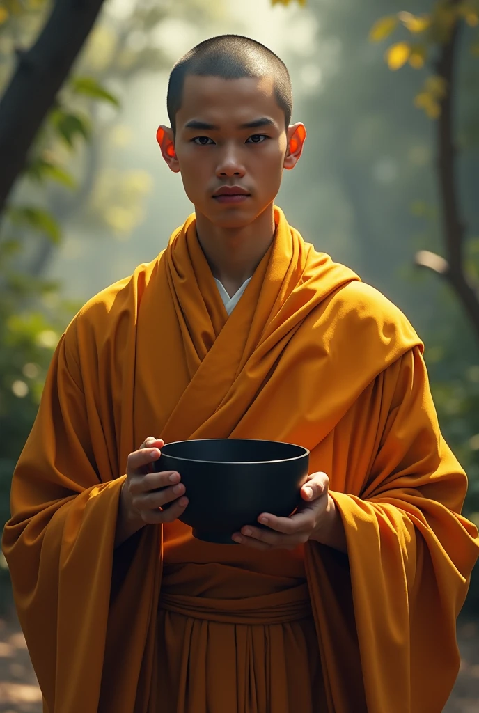 Handsome monk with Black Colour Monk alms bowl - SeaArt AI