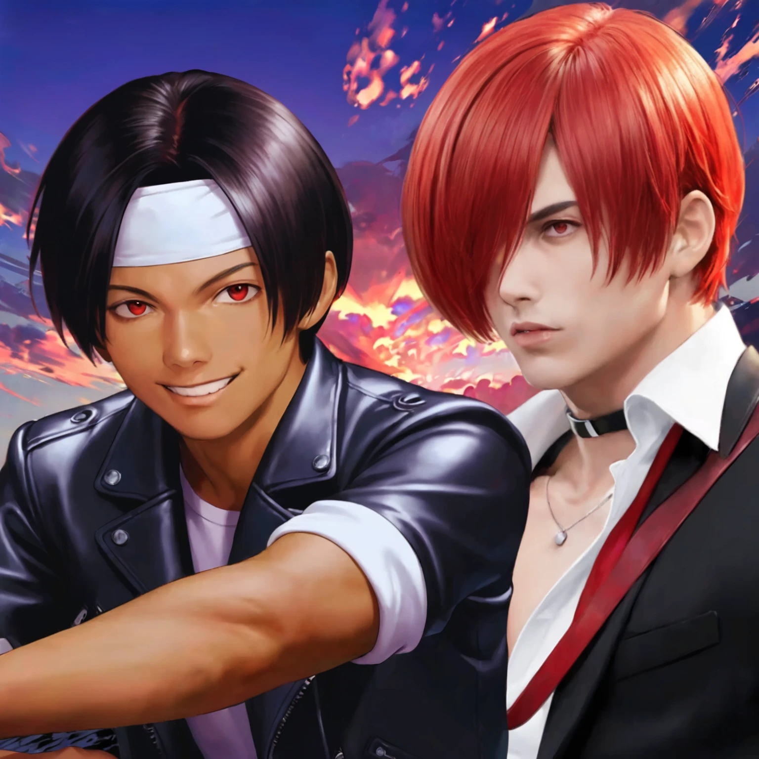anime characters with red hair and black leather jackets pose for ...