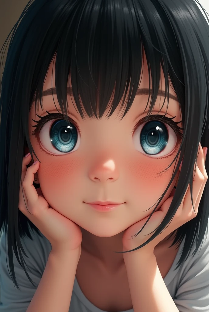 1 girl, Smile , blue eyes , Black hair , ajar lips , - SeaArt AI