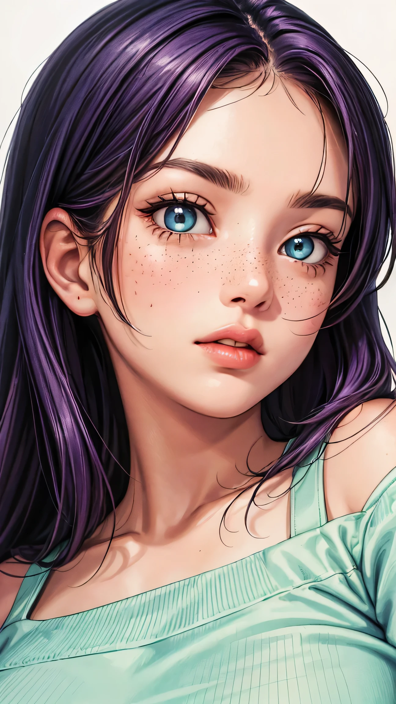 Anime girl with freckles and blue eyes - SeaArt AI