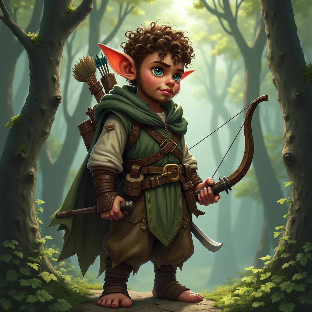 D&D character, race Halfling, serious, 90cm short as a hobbit - SeaArt AI