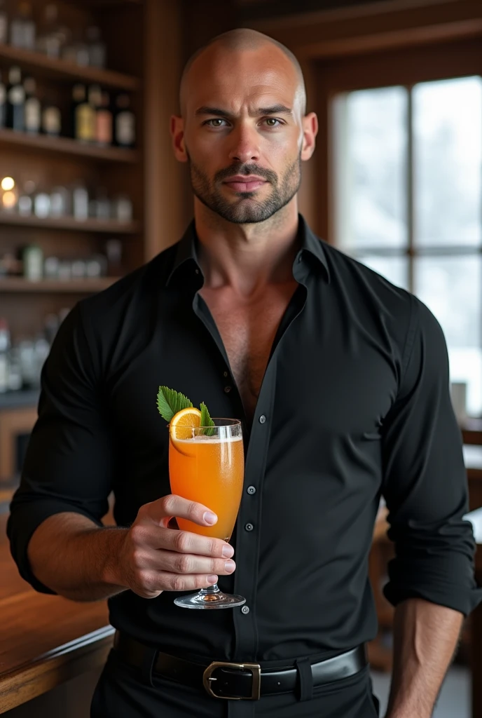 Man Bald, athletic physique, with fair skin and textured pores - SeaArt AI