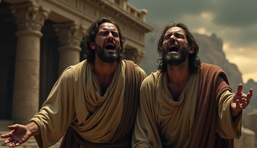 A detailed and hyper realistic beautiful image of two blind men crying ...