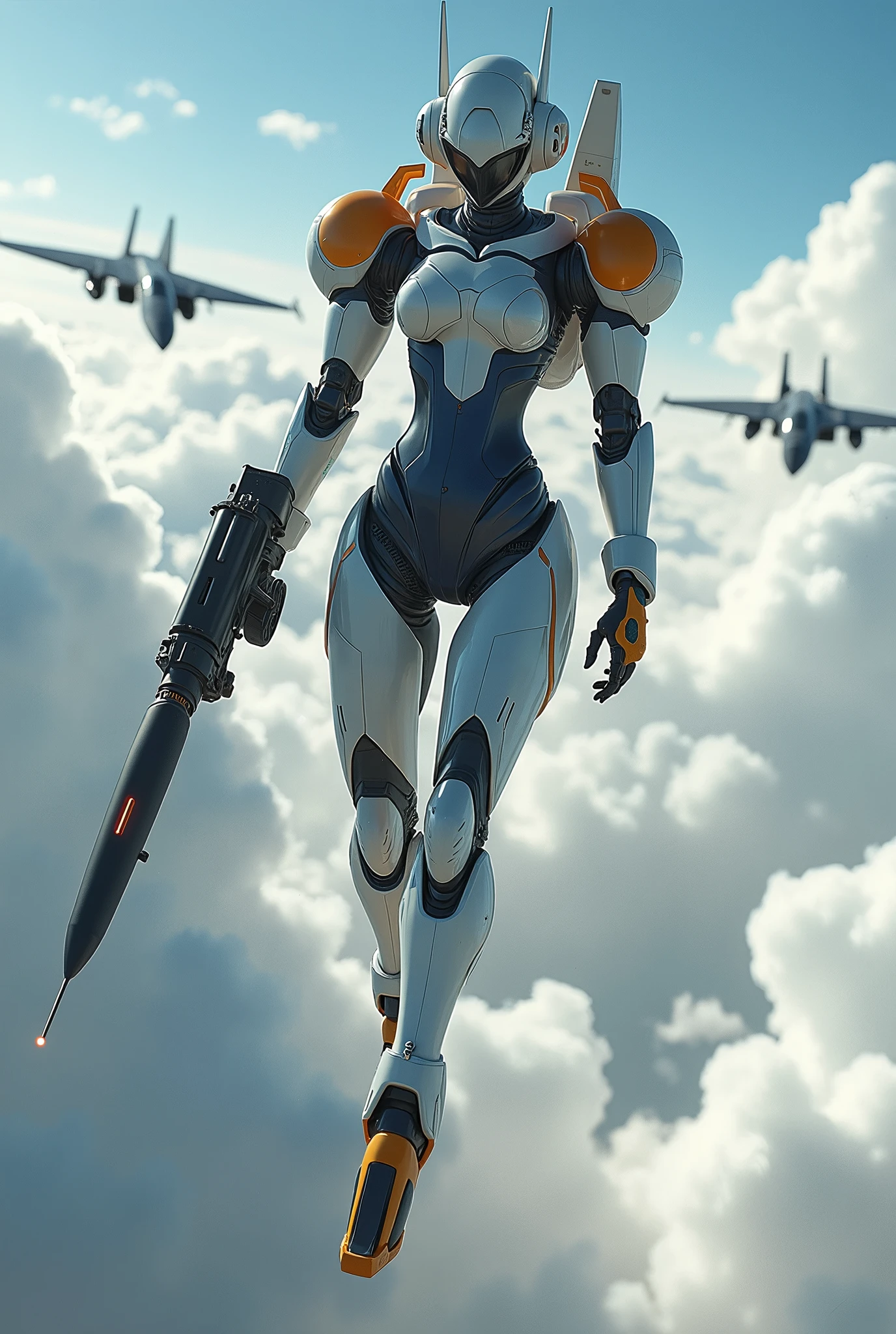 There is a woman in a suit that is flying in the sky - SeaArt AI