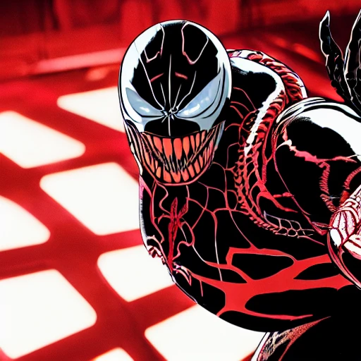 Venom，fear，micro，dark， with blood stains on his body - SeaArt AI