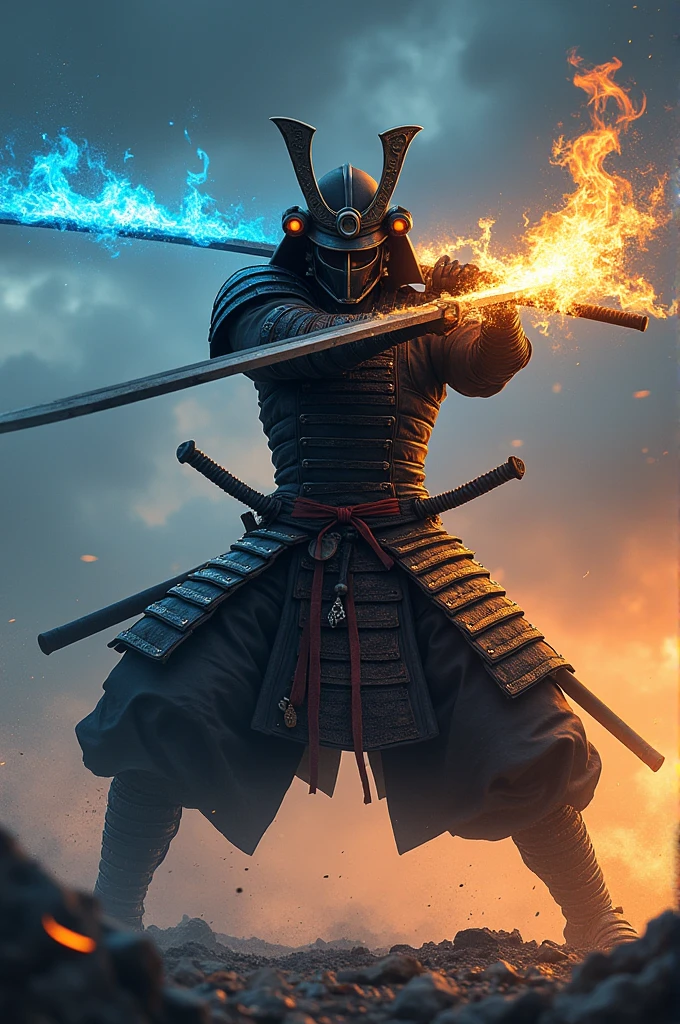 Create a live Telegram avatar : modern samurai , standing in a fighting ...