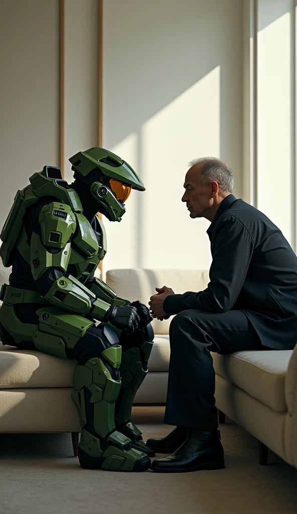 Master Chief and Walter White sit across from each other on a modern ...