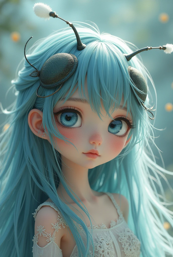 Cockroach anime anthropomorphic girl blue eyes long hair cute - SeaArt AI