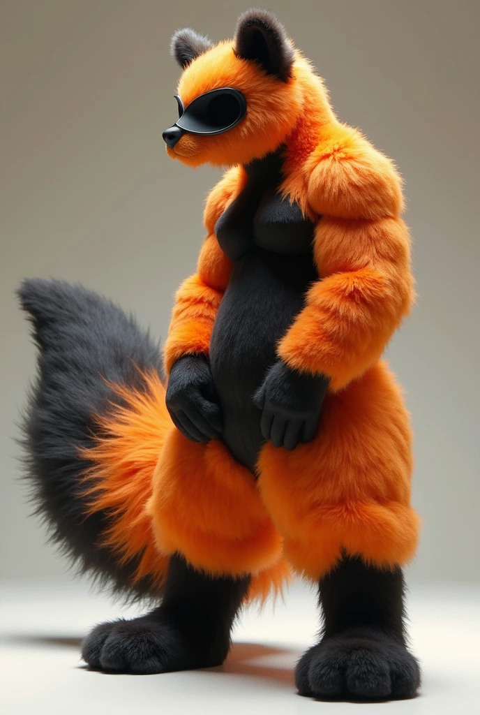 Protogen with orange and black fur with black visor, on all fours with ...