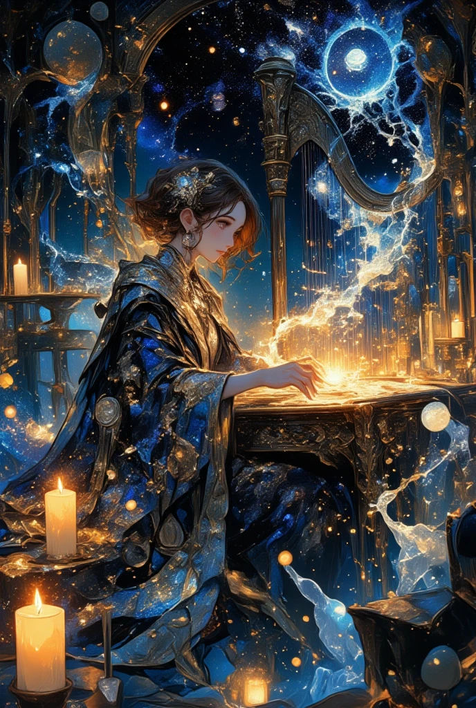 Depict a bardical fortune teller, weaving tales of future and fate ...