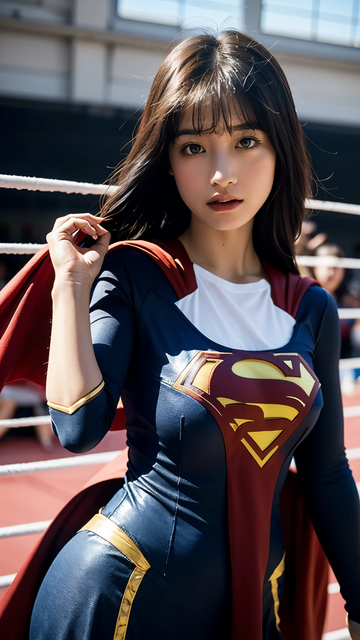 Araffe woman dressed as a supergirl posing for a picture - SeaArt AI