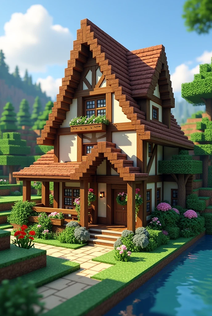 Draw a minecraft house pixel by pixel so that it is very beautiful ...