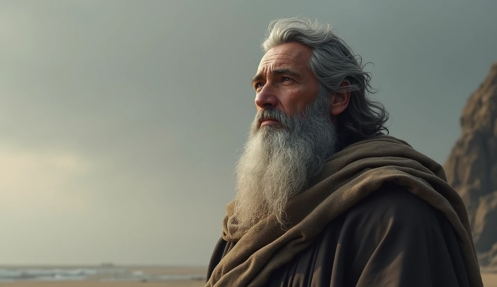 Realistic image of the prophet Noah with a minimalist background ...