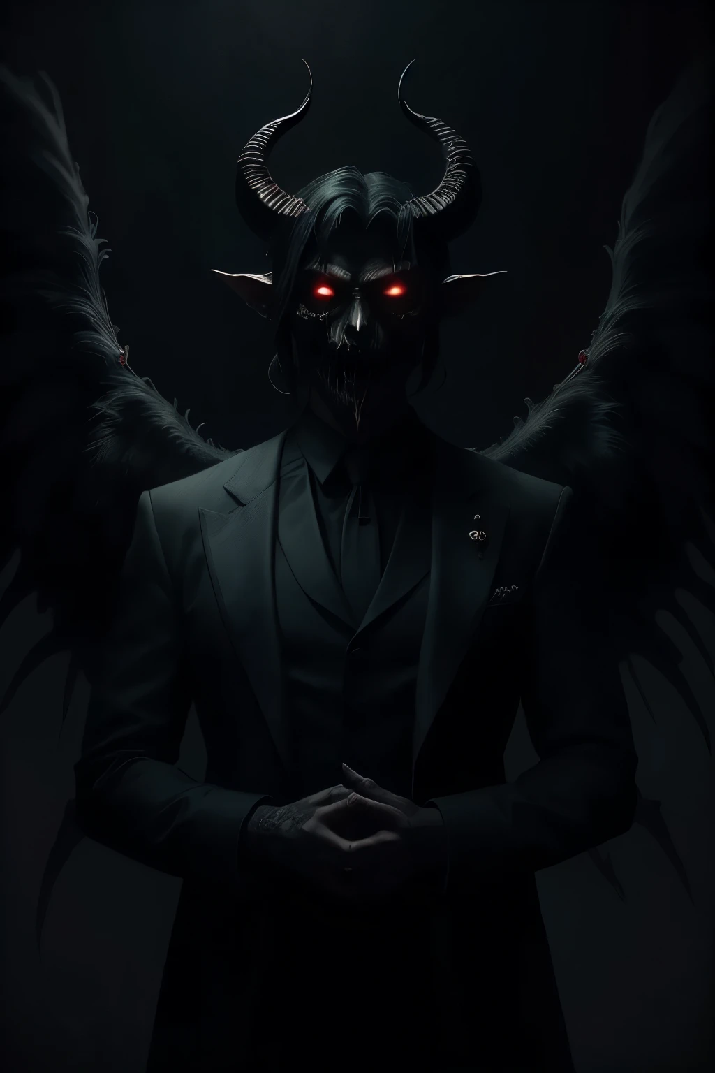 Demon with horns and a suit with a red eye - SeaArt AI