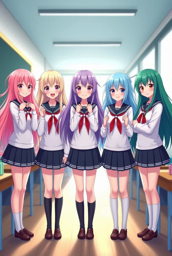 Prompts 5 Super delicate and cute girls with colored hair、 some high ...