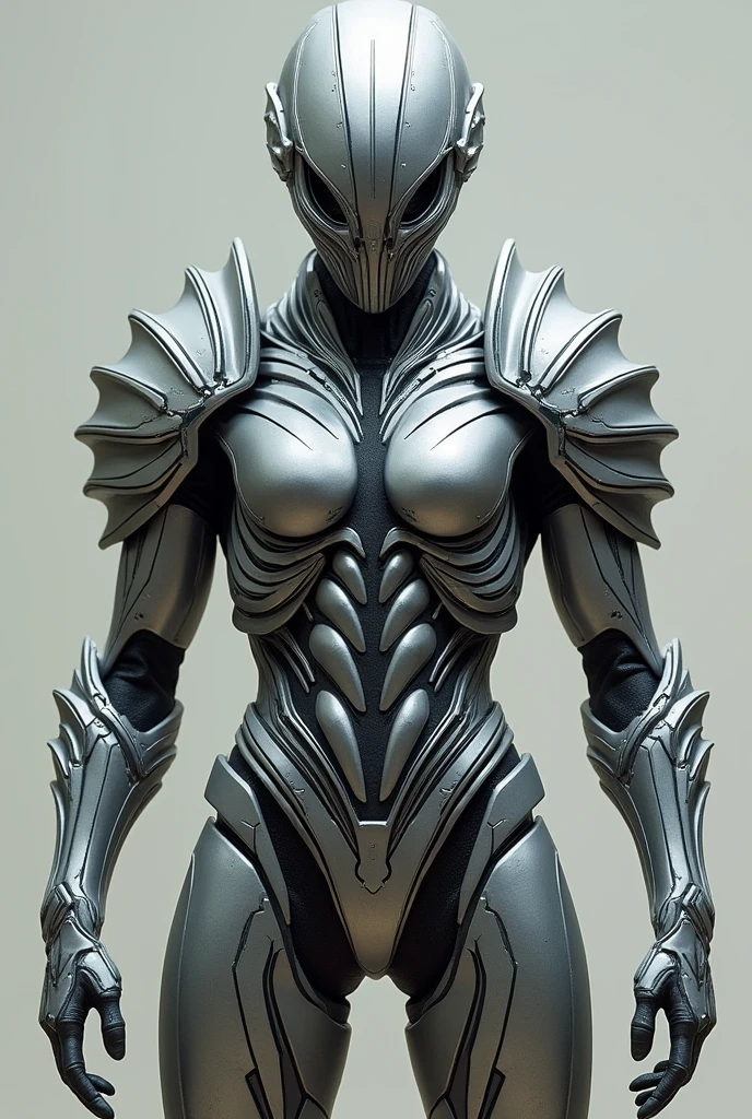A humanoid alien clad in metallic, futuristic armor. The entire body is ...