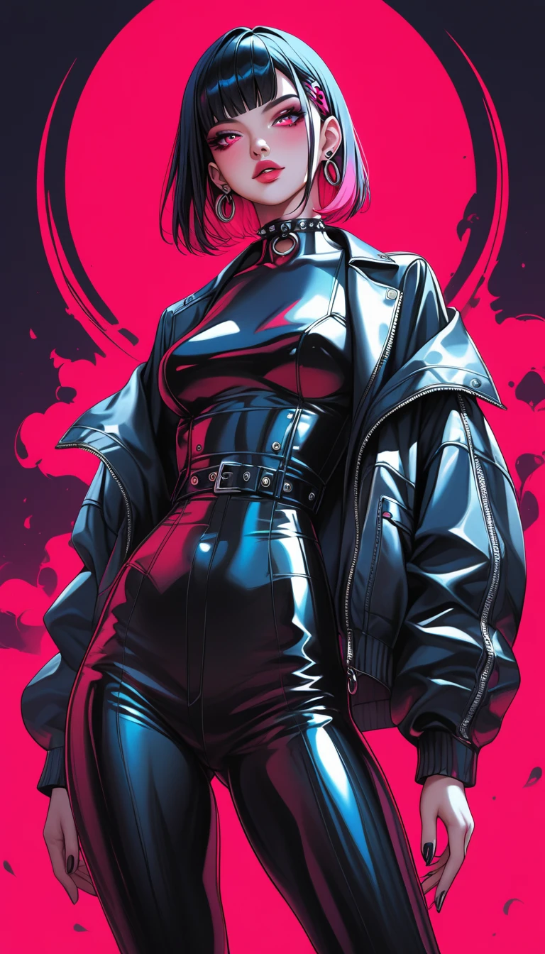 dark theme, cyber goth gal with neon details, sinozick style - SeaArt AI